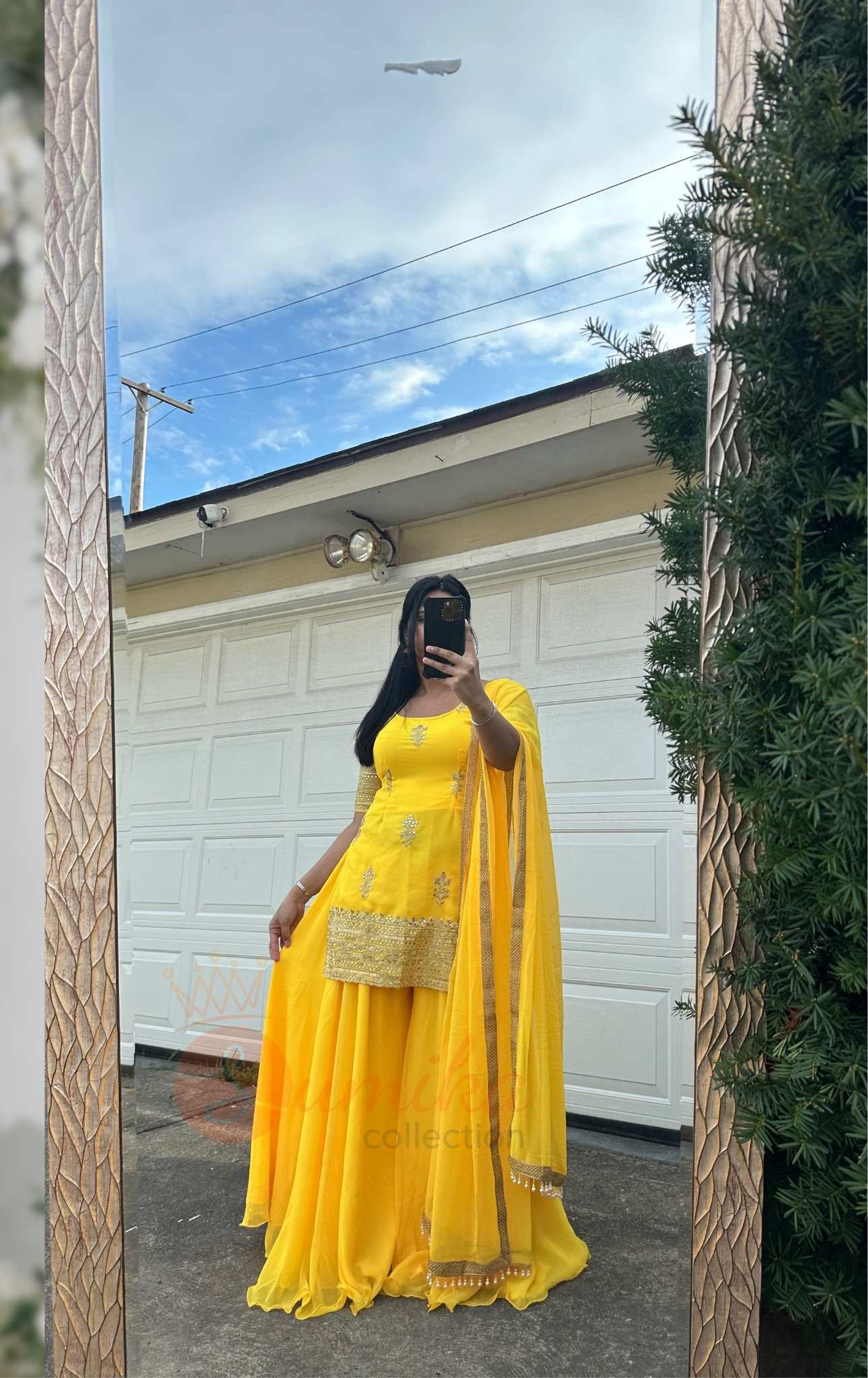 Yellow Three Piece Sarara Set - Sumika Collection | Nepali Store