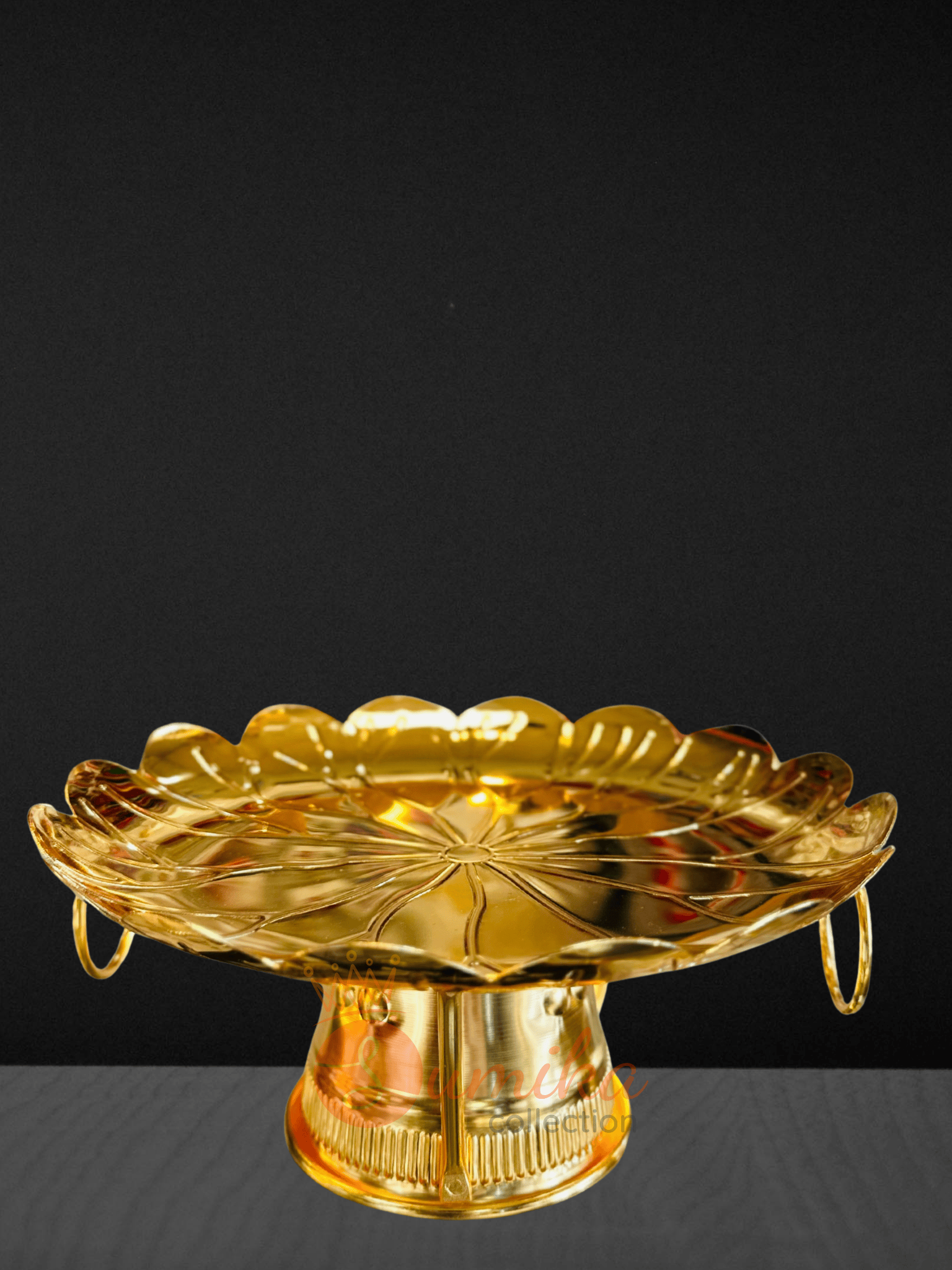Gold-Plated Lotus Tika Thali with Handles – Elegant Festival & Puja Pl