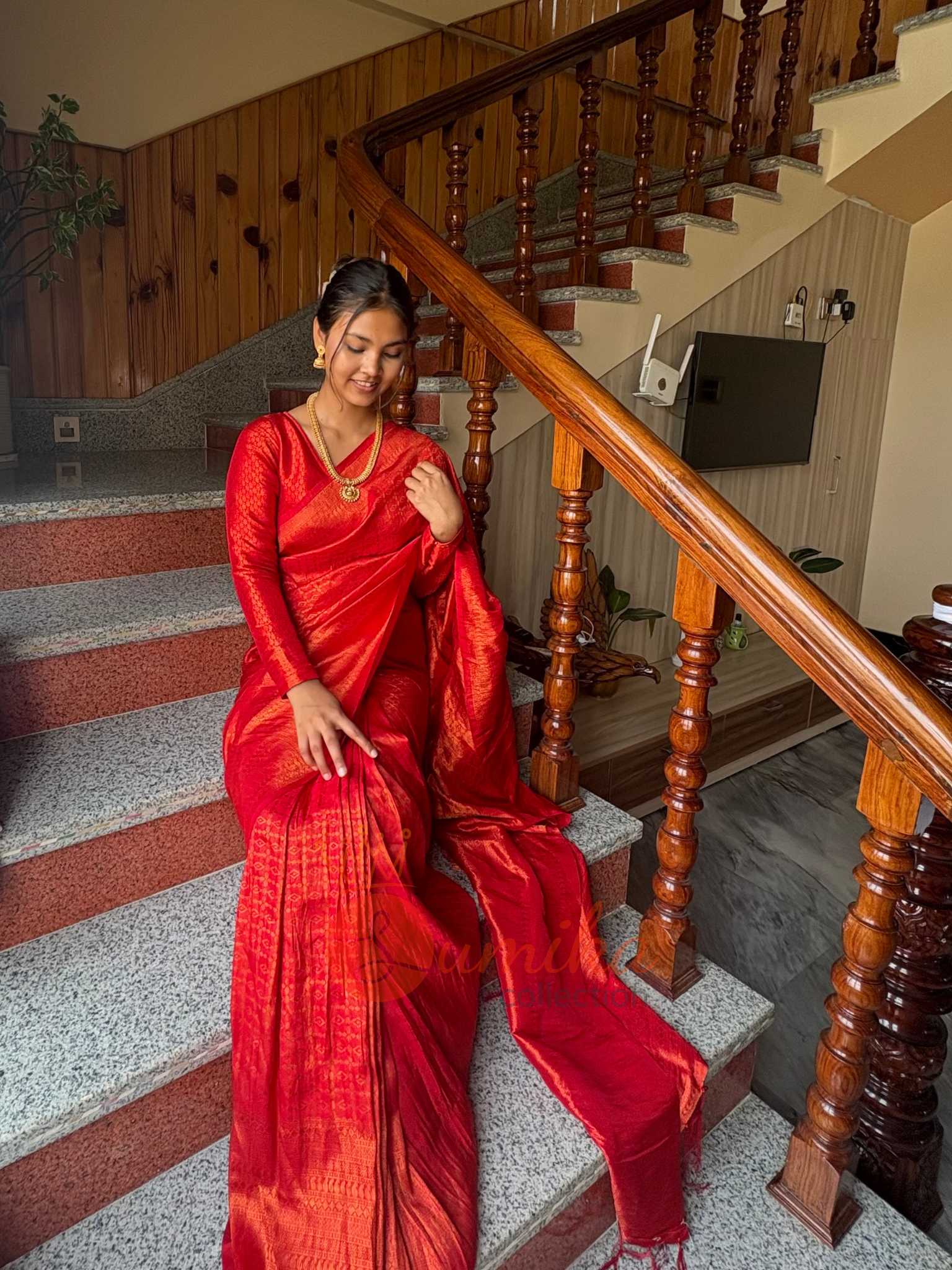 Red Orange Kanjivaram Saree set - Sumika Collection