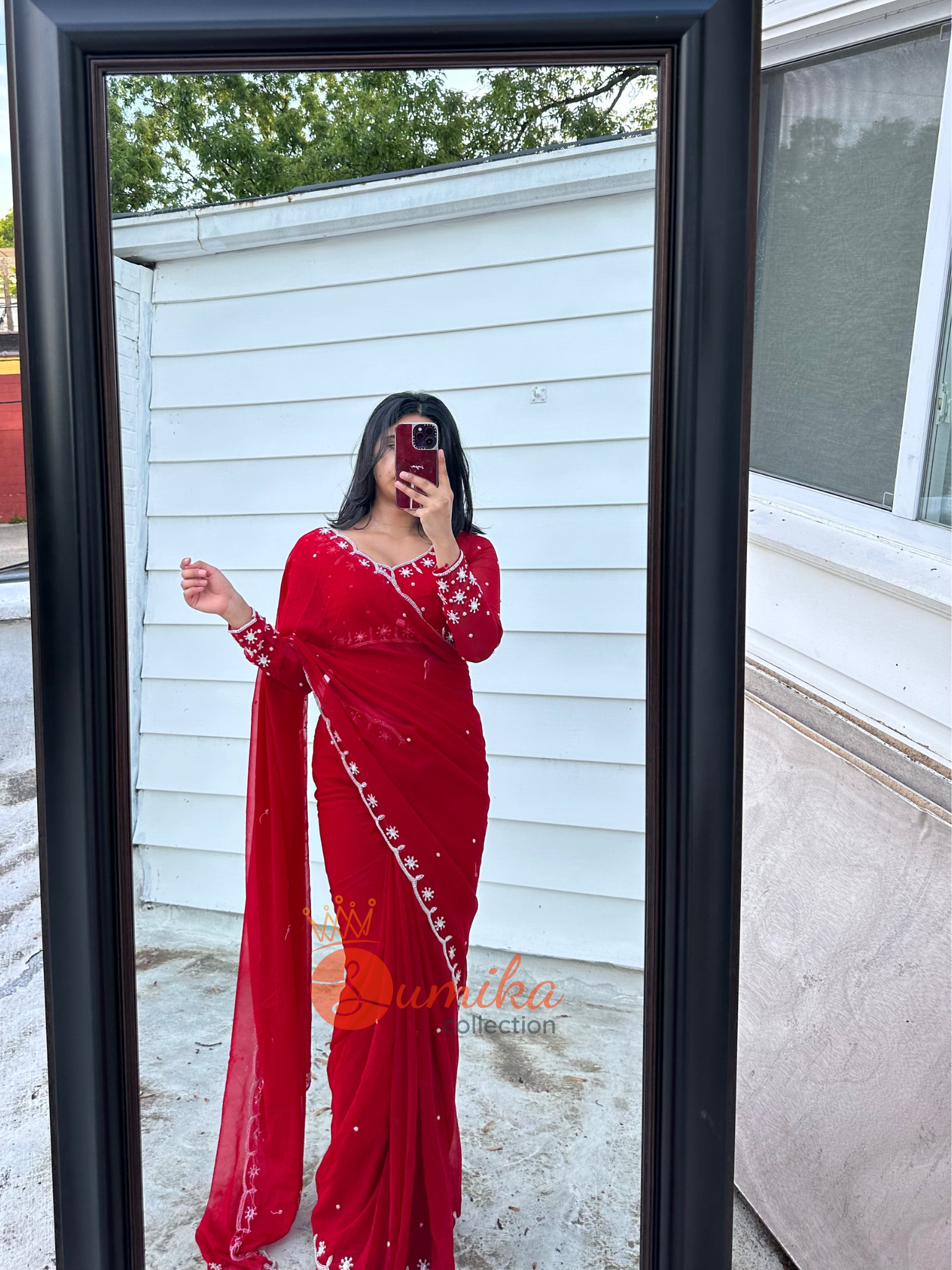 Heavy Handwork Ready-to-Wear Red Saree Set | Nepali Clothing Store in ...